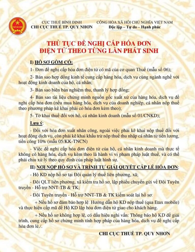 Cục Thuế Bình Định hướng dẫn cấp hóa đơn điện tử theo từng lần phát ...